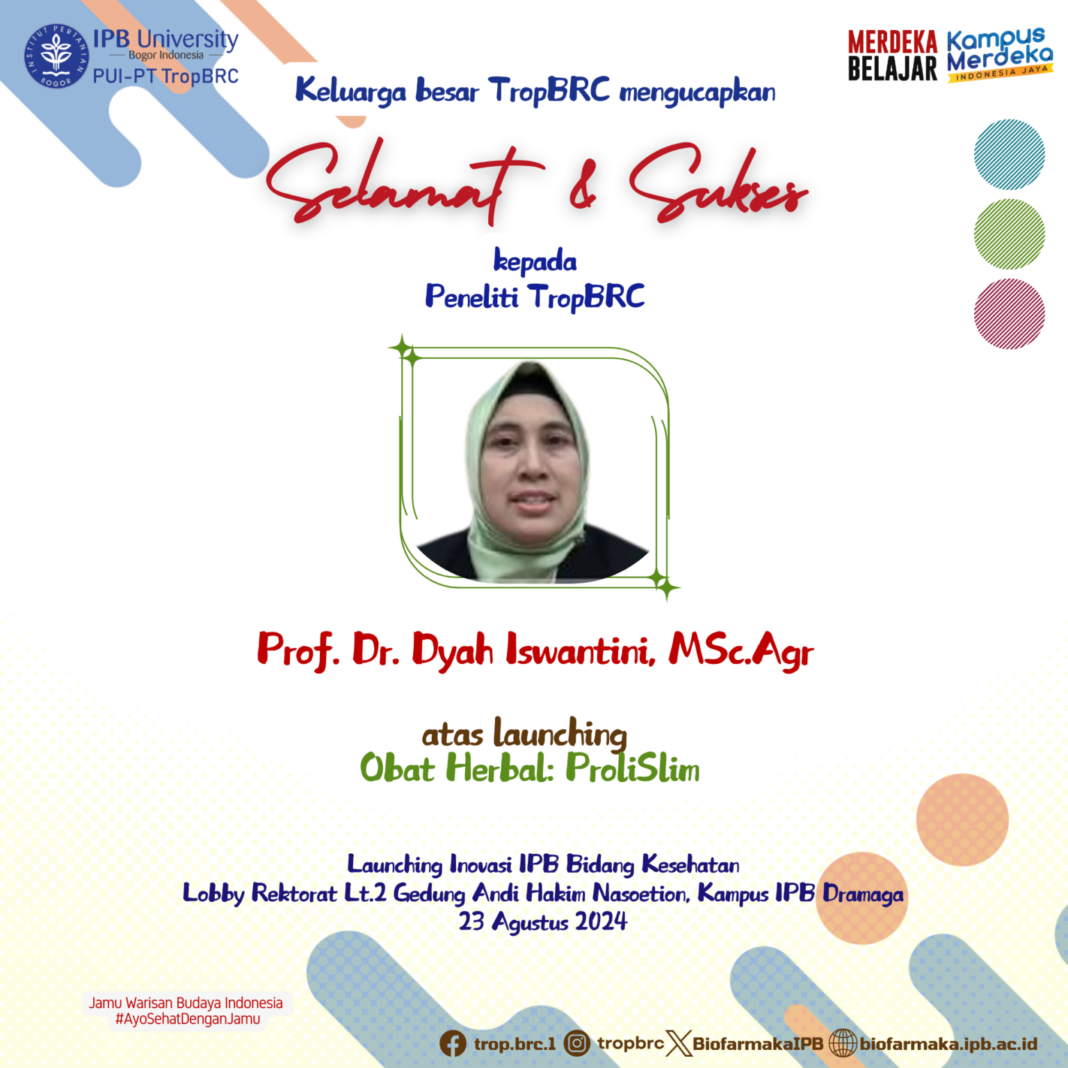 Congratulation Prof. Dr. Dyah Iswantini, M.Sc.Agr - TropBRC