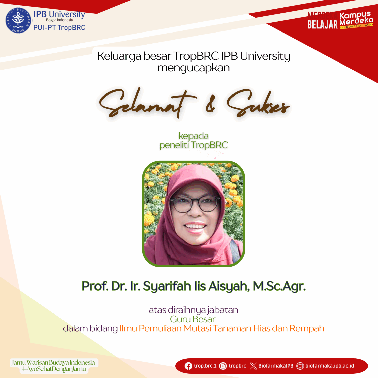 Congratulations to Prof. Dr. Ir. Syarifah Iis Aisyah, M.Sc.Agr. - TropBRC